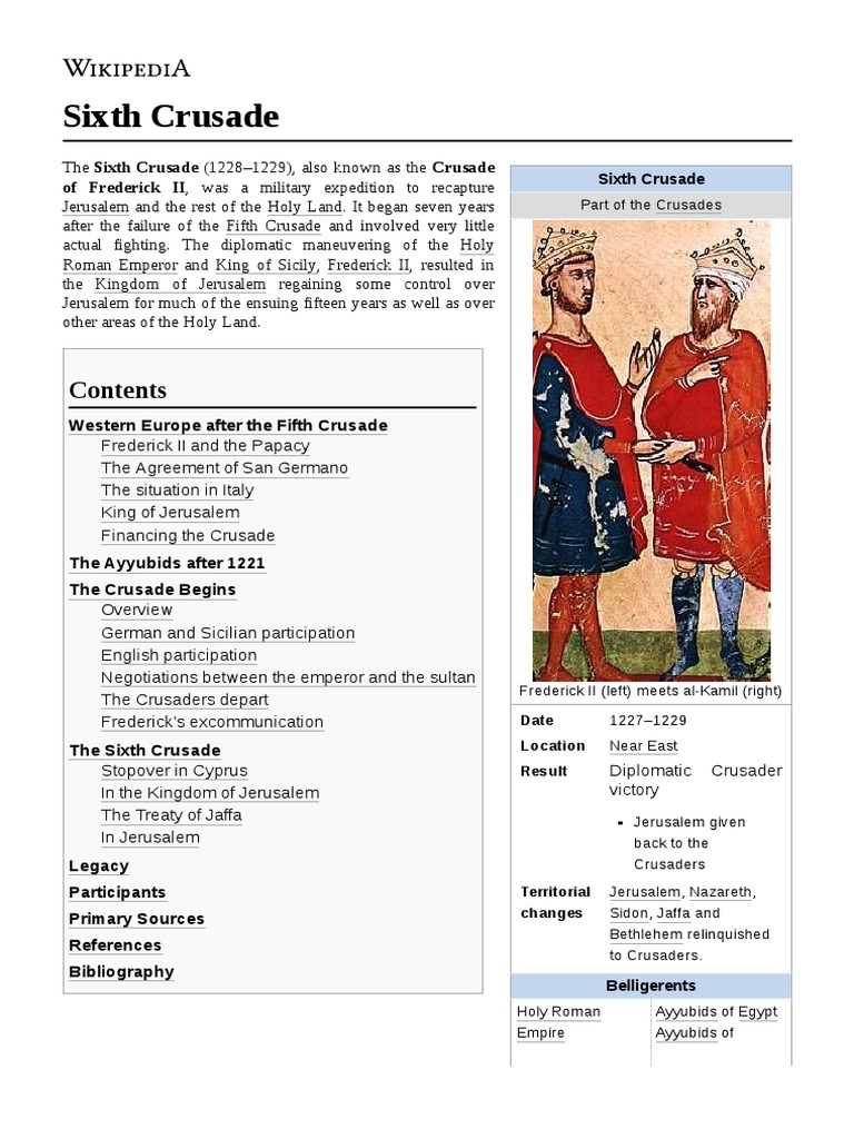 Sixth Crusade: of Frederick II, Was A Military Expedition To Recapture ...