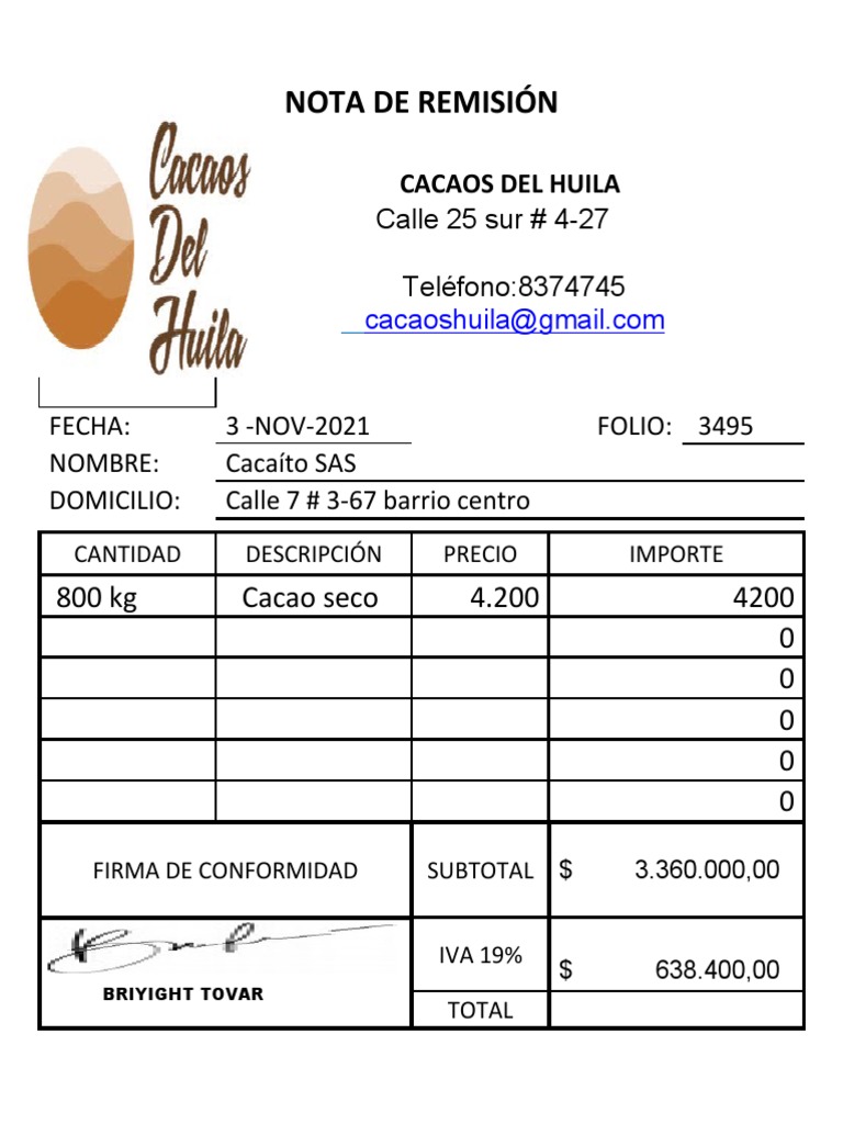 Formato Nota de Remisión | PDF