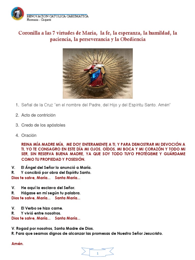 Coronilla de Las Virtudes de Maria | PDF | María, madre de Jesús | Oración