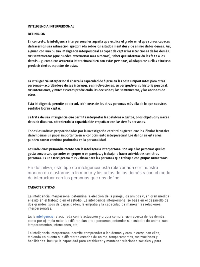 Definición de Inteligencia Interpersonal | PDF | Sicología | Cognición