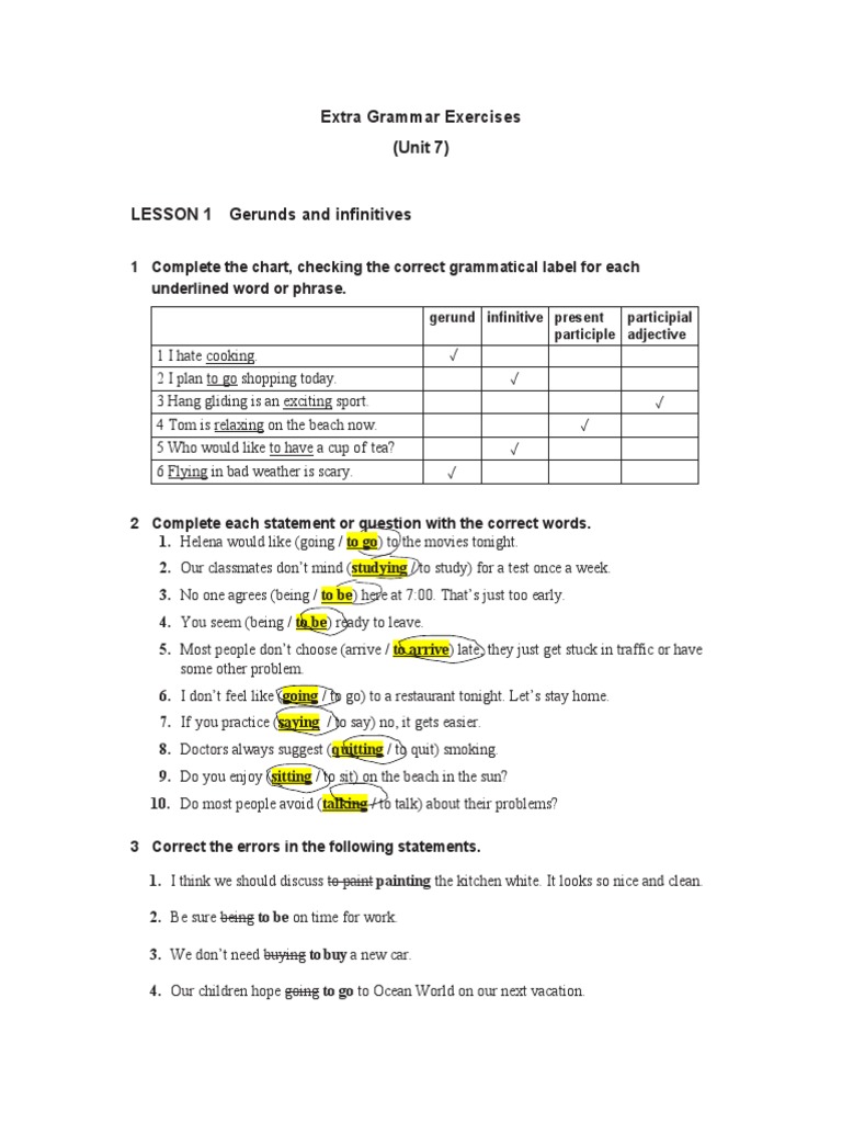 Extra Grammar Exercises (Unit 7) | PDF | Syntax | Linguistic Morphology