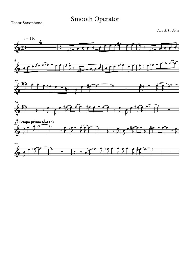 Smooth Operator for Tenor Saxophone | PDF | Musical Instruments ...