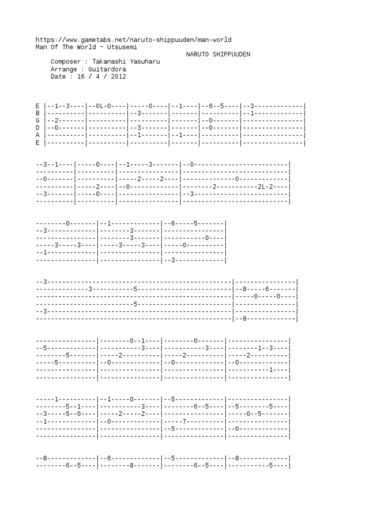 Naruto Guitar Tab Guide | PDF | Musical Instruments | European Musical ...