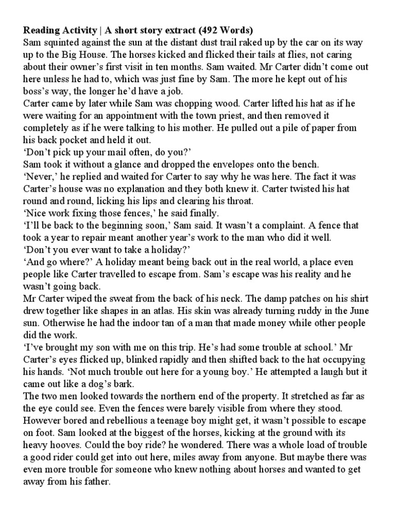 Reading Activity - A Short Story Extract (492 Words) | PDF