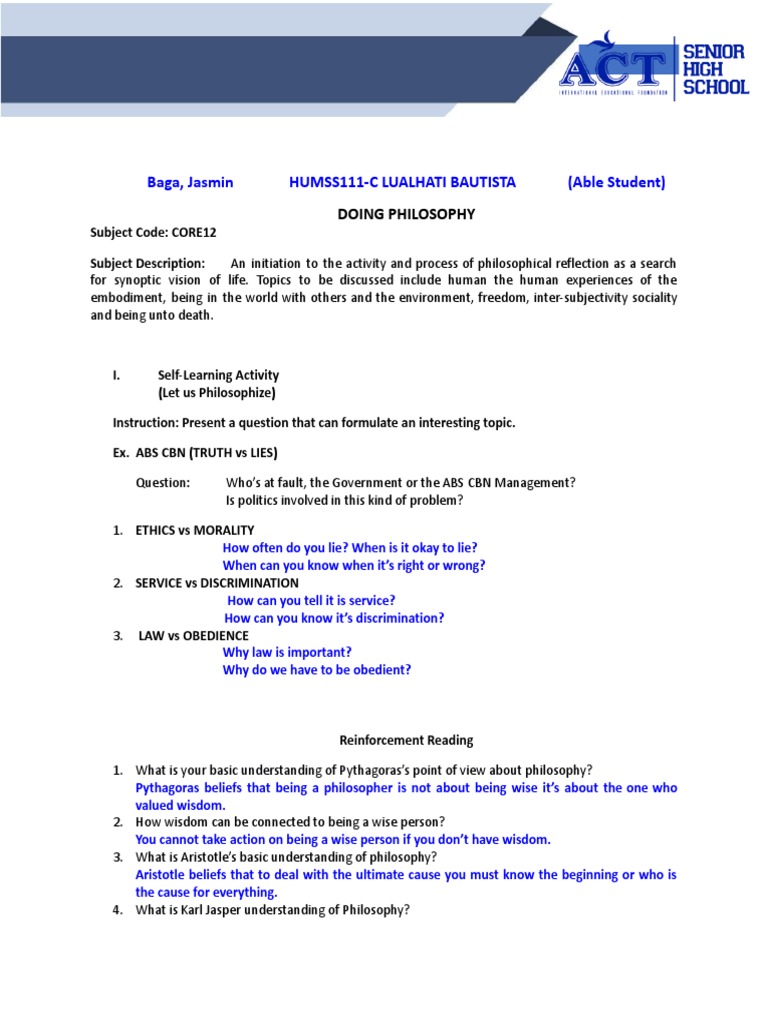 Module 1 - DOING PHILOSOPHY | PDF | Wisdom | Cognition