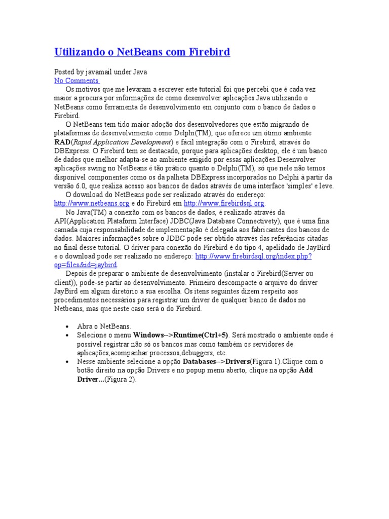 Integrando NetBeans e Firebird JDBC | PDF | NetBeans | Aplicativos e Software