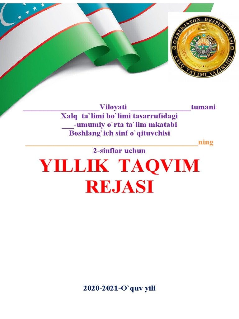 2-Sinf Ish Reja 2020-2021 O'quv Yili Yangi | PDF