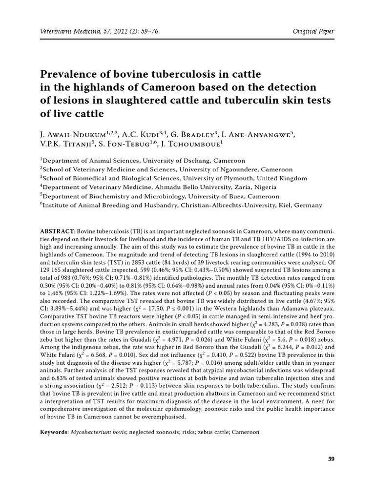 Prevalence of Bovine Tuberculosis in Cattle in The Highlands of ...