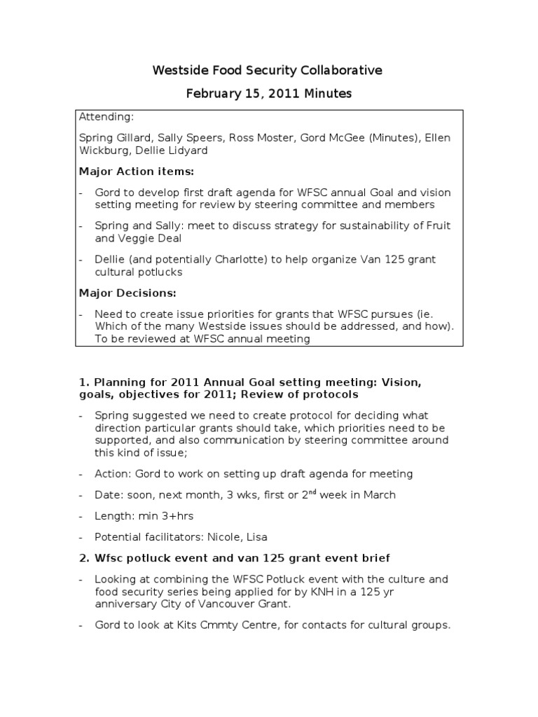 WFSC Minutes - Feb 2011 | PDF | Foods | Economies