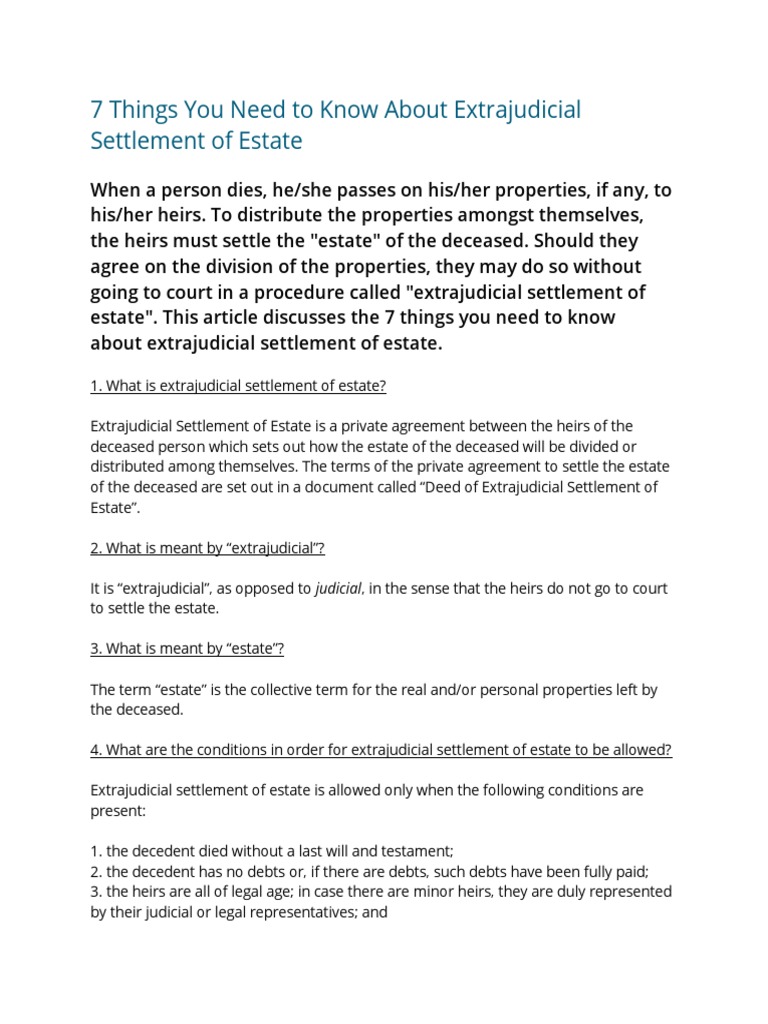 7 Things You Need To Know About Extrajudicial Settlement of Estate ...