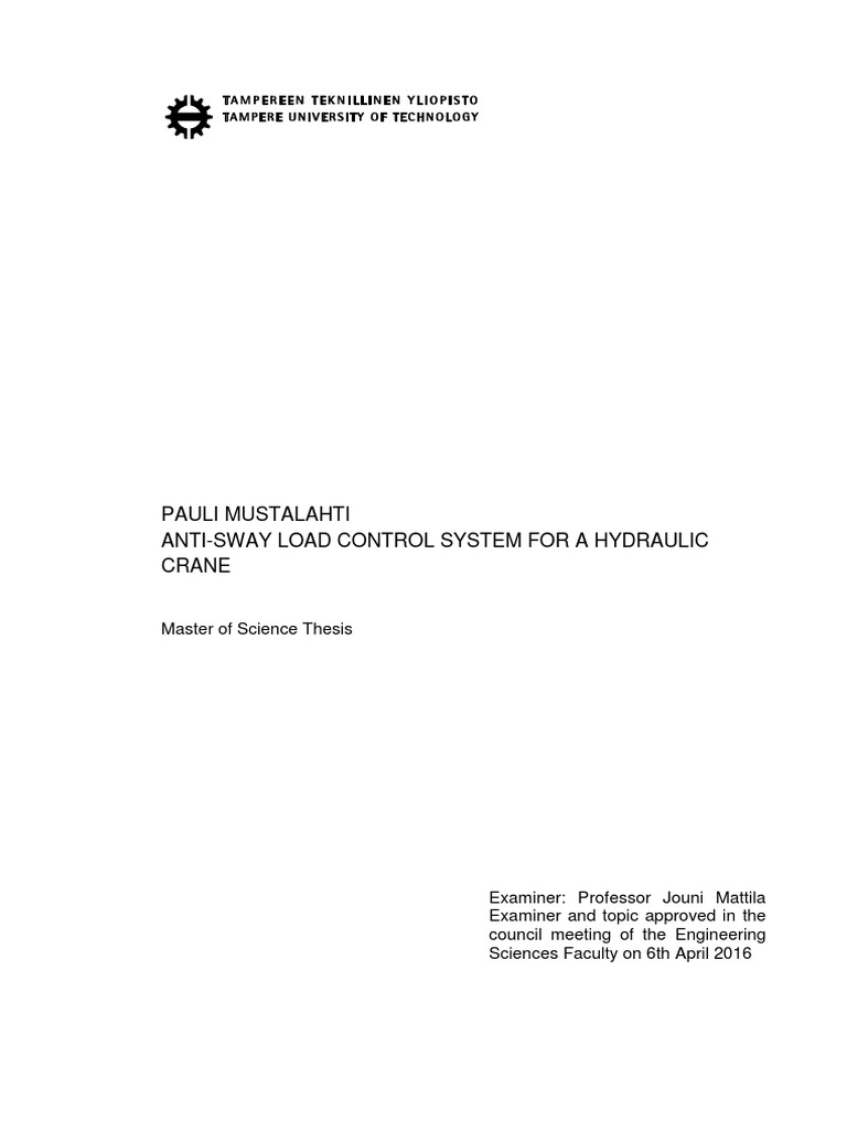 Anti-Sway Load Control for Hydraulic Crane | PDF | Lagrangian Mechanics ...