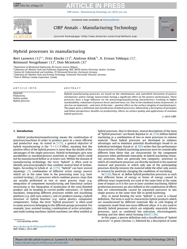 Hybrid Processes in Manufacturing | PDF | Machining | Drilling