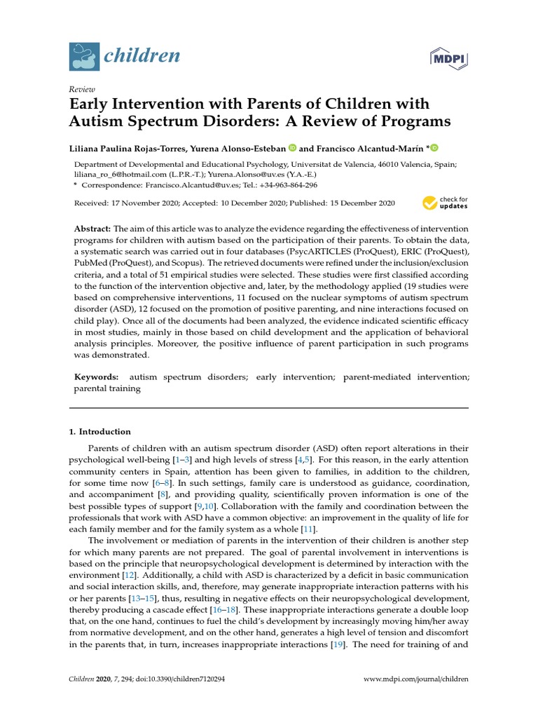Children: Early Intervention With Parents of Children With Autism ...