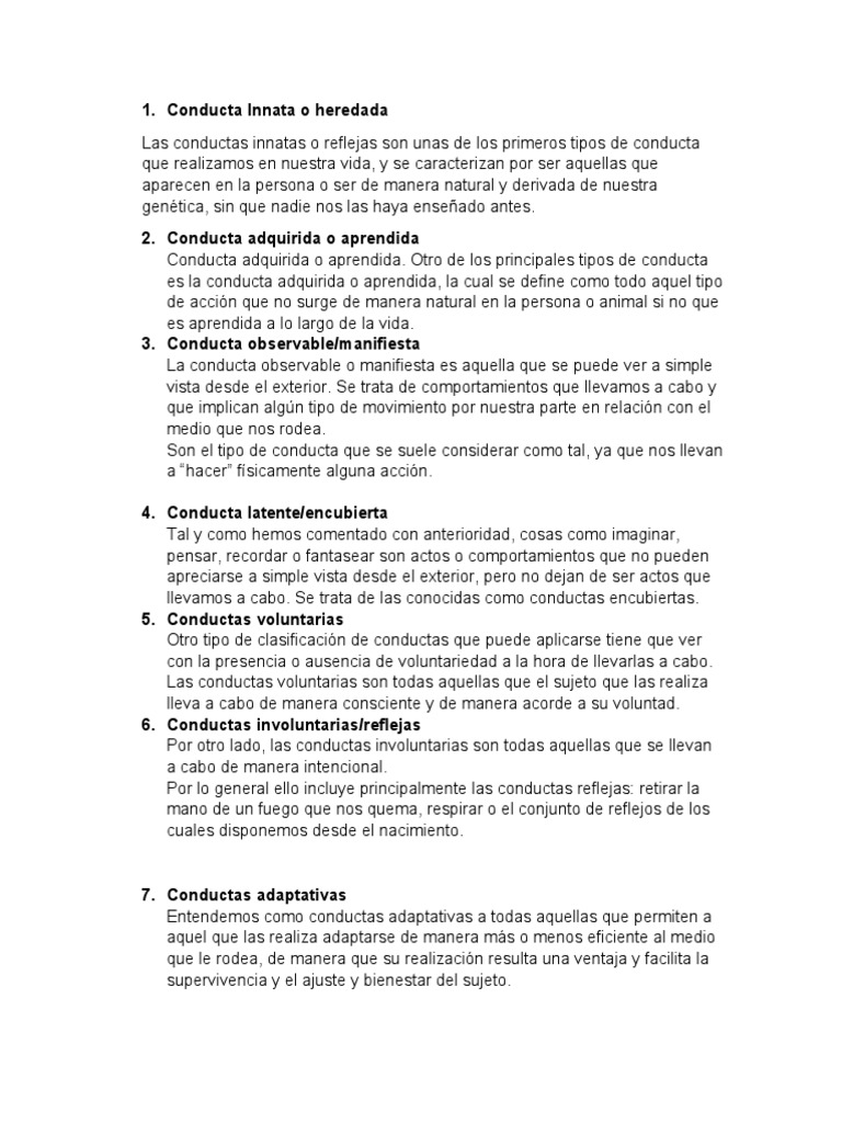 Conducta Innata o Heredada | PDF | Comportamiento | Cognición