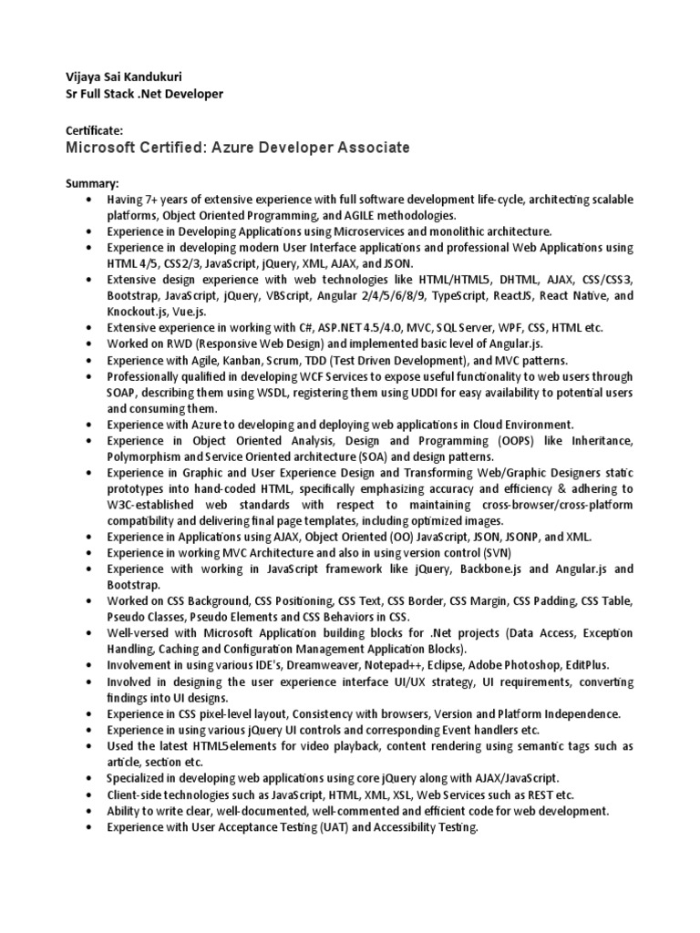Vijaya Full Stack - Net Resume | PDF | J Query | Ajax (Programming)