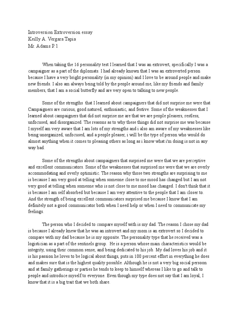 Keilly Vergara - Introversion Extroversion Essay | PDF | Extraversion And Introversion ...