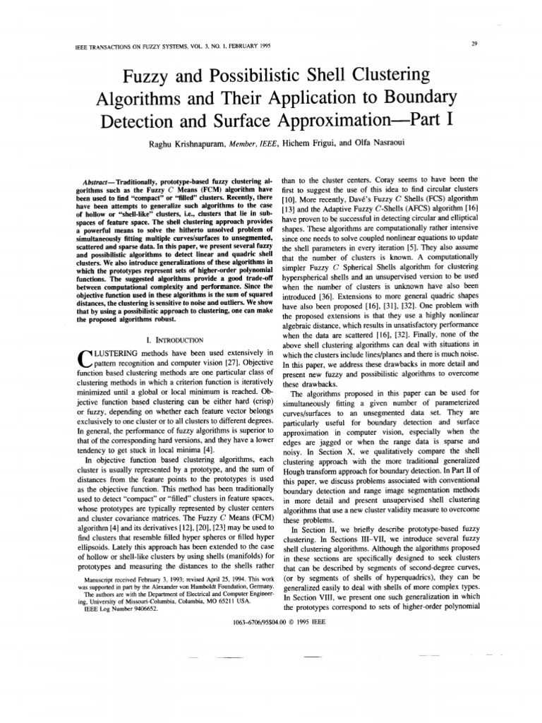 Fuzzy and Possibilistic Shell Clustering Algorithms and Their Application To Boundary Detection ...