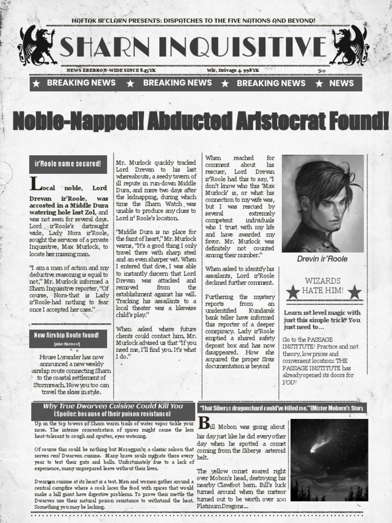 Sharn Inquisitive: Noble-Napped! Abducted Aristocrat Found! | PDF ...