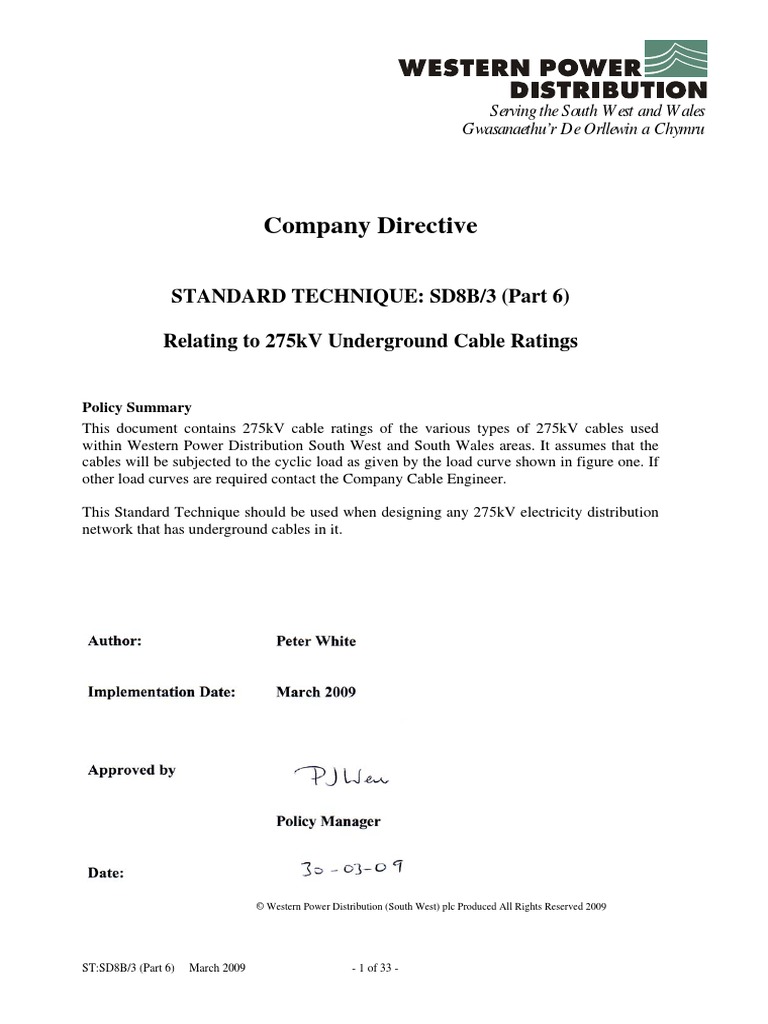 Company Directive: Standard Technique: Sd8B/3 (Part 6) Relating To ...