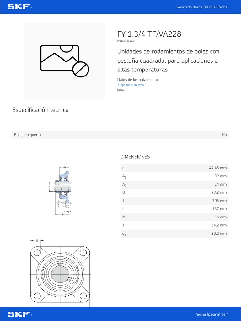 FY 1.3/4 TF/VA228: Unidades de Rodamientos de Bolas Con Pestaña Cuadrada, para Aplicaciones A ...