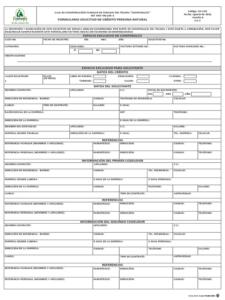 Formato Formulario Credito 2021 Sep | PDF | Marketing | Red mundial