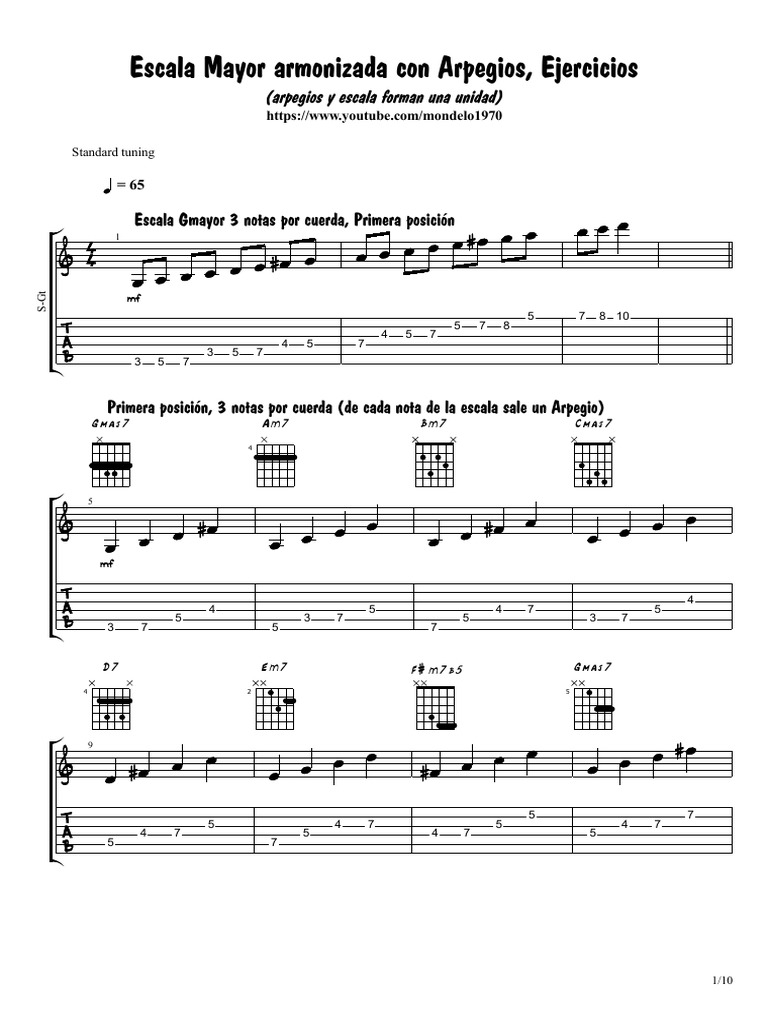 Escala Mayor Armonizada Con Arpegios - Ejercicios | PDF | Elementos de la música