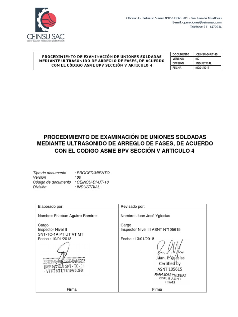 Procedimiento Ut Phased Array - Asme B31.3 | PDF | Ultrasonido ...