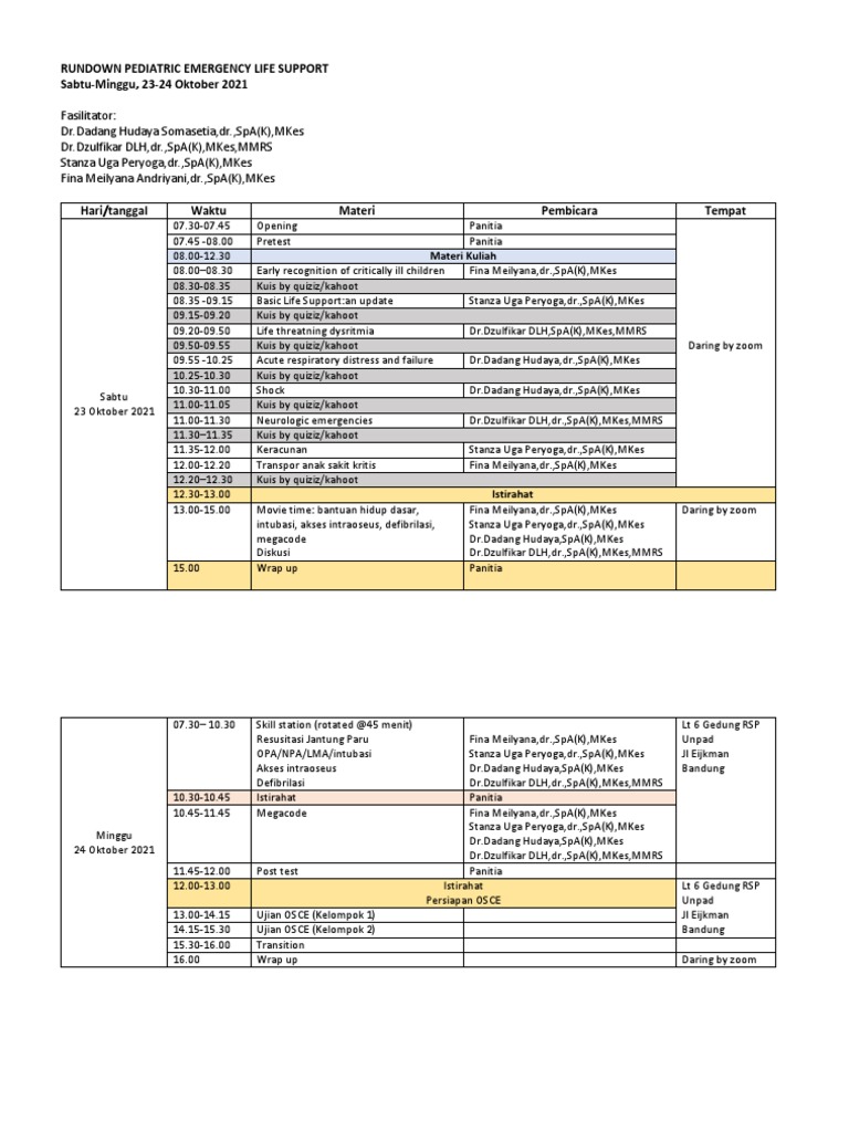 RUNDOWN PEDIATRIC EMERGENCY LIFE SUPPORT - Revisi | PDF