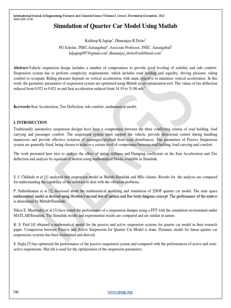 Jagtap-2015-Simulation of Quarter Car Model Using Matlab | PDF | Mathematical Optimization ...