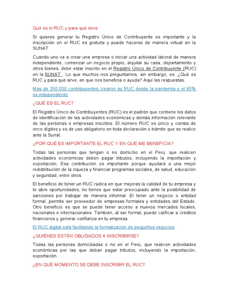 Qué Es El RUC y para Qué Sirve | PDF | Economias