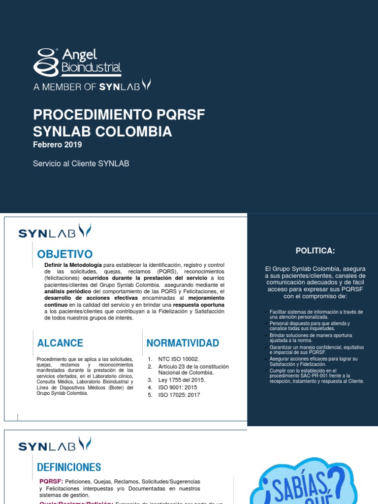 Procedimiento PQRSF Angel Bioindustrial Membe of Synlab | PDF