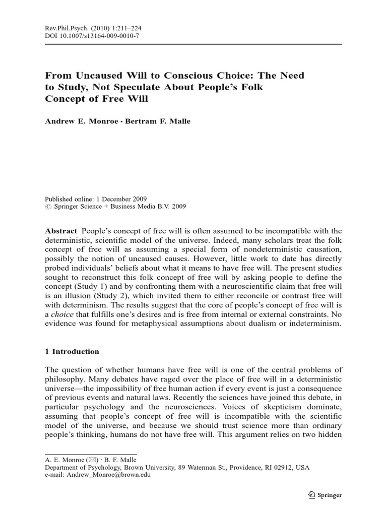 Understanding People's Concept of Free Will: Empirical Evidence ...