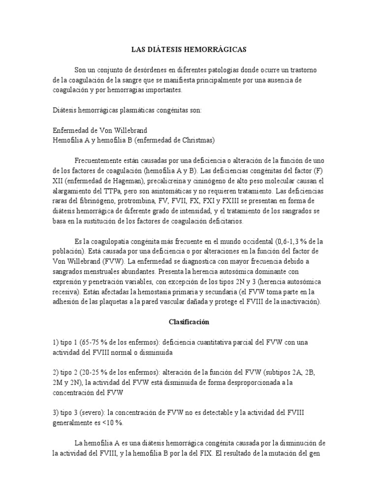 Diátesis Hemorrágicas: Tipos y Tratamiento | PDF | Leucemia | Coagulación