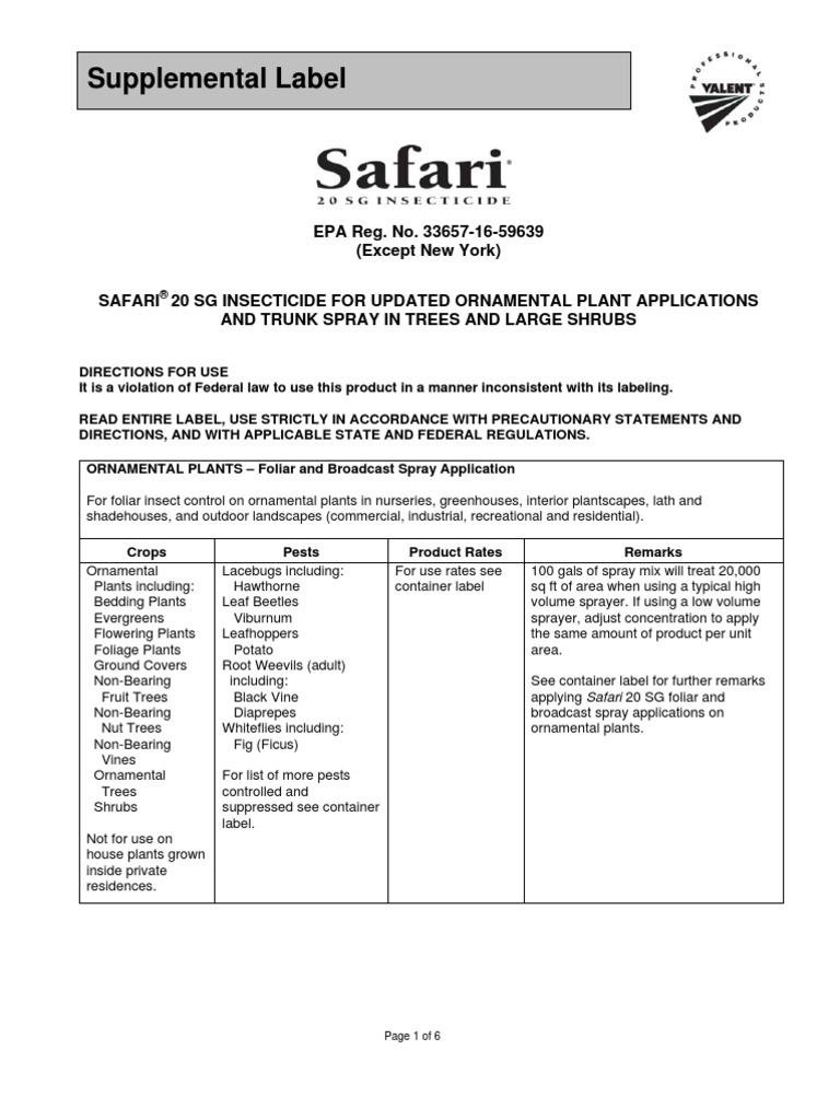 Label - Safari Insecticide - USA - 2009-SAF-0011.XNY Safari Ornamental ...