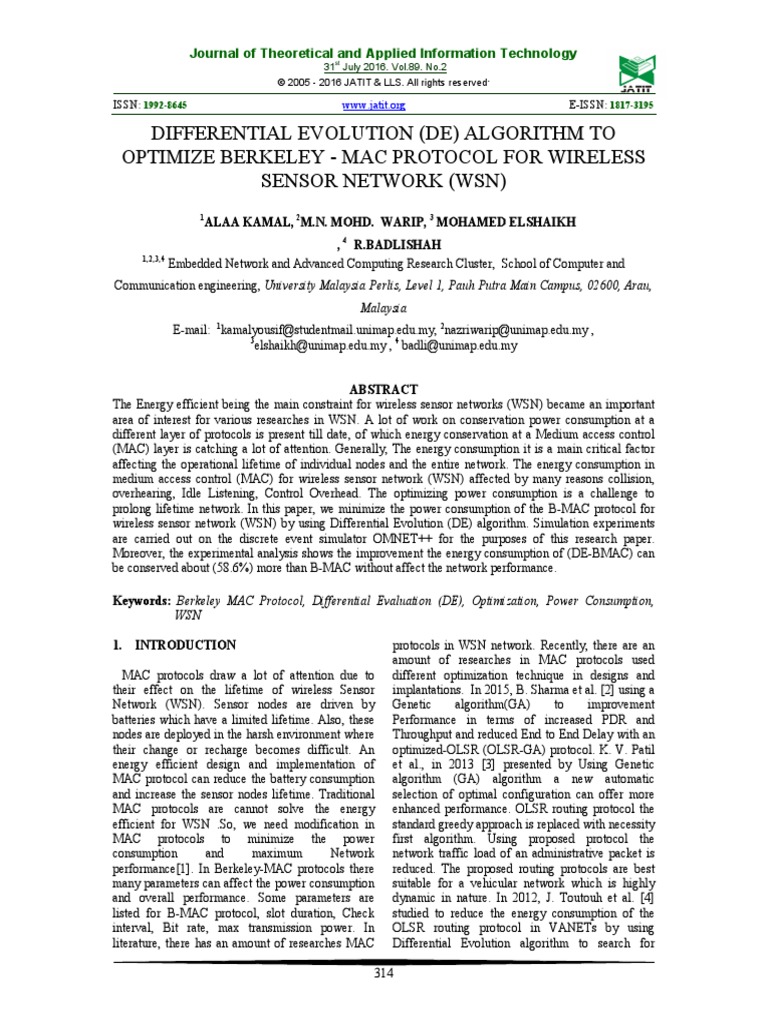 Differential Evolution (De) Algorithm To Optimize Berkeley - Mac ...