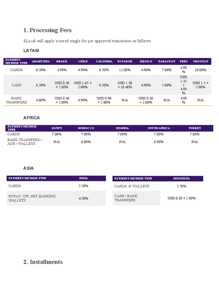 Processing Fees: Dlocal Will Apply A Tiered Single Fee Per Approved ...