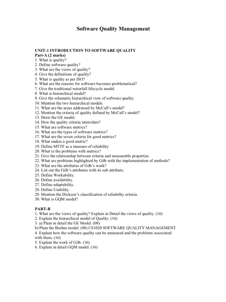 SQM Important Questions | PDF | Quality Management System | Iso 9000