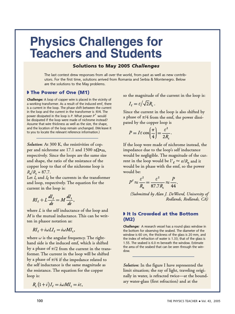 Physics Puzzles for Educators | PDF | Mirror | Refraction