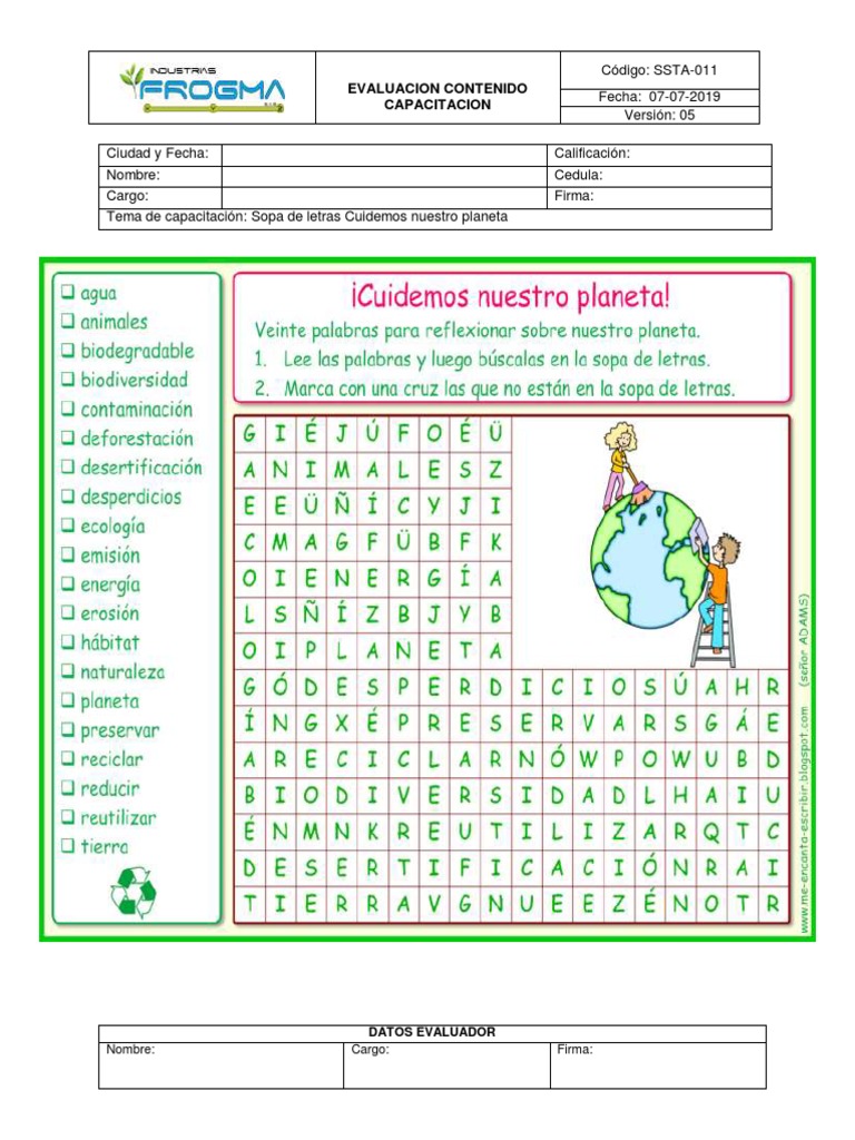 Sopa de Letras: Cuidemos Nuestro Planeta | PDF