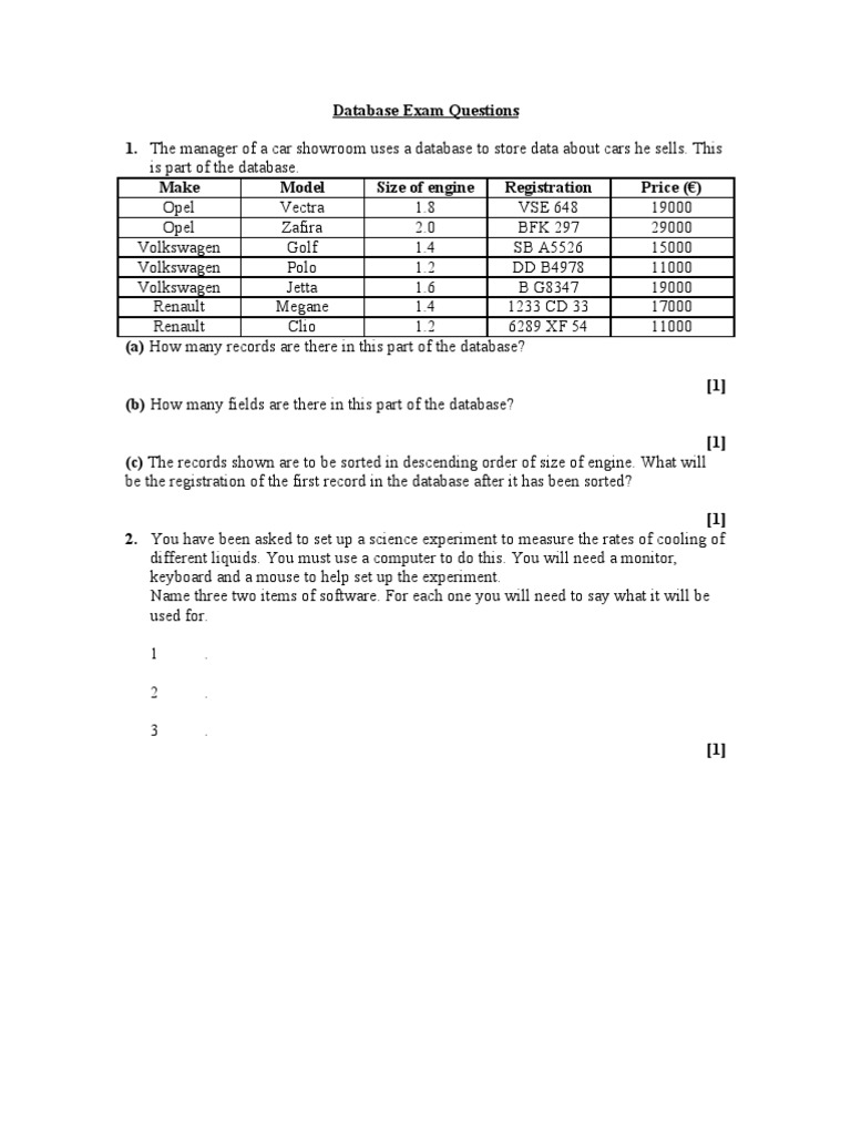 Database Exam Questions Payroll Volkswagen