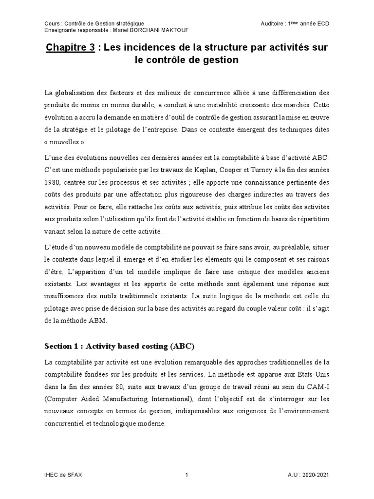 Méthode ABC en Contrôle de Gestion | PDF | Cost accounting | Chaîne de ...