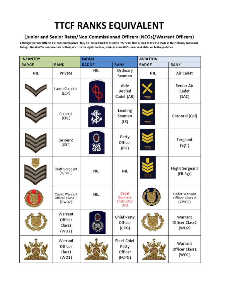 TTCF Ranks Equivalent | PDF | Non Commissioned Officer | Officer (Armed ...