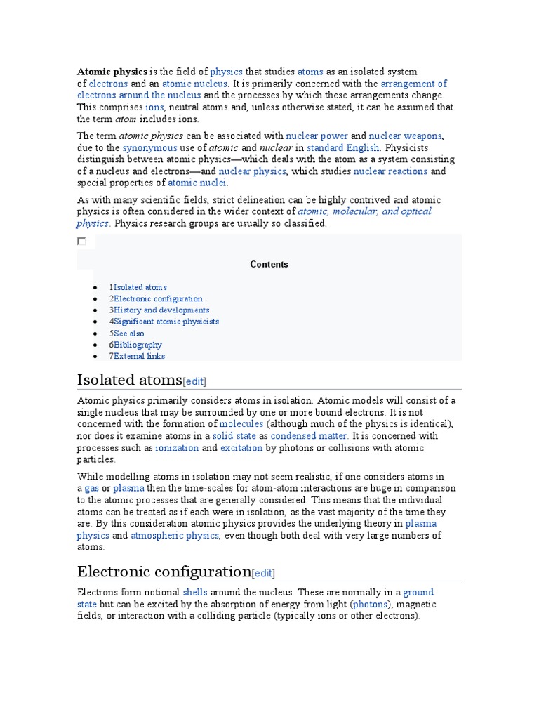 Isolated Atoms: Atomic Physics Is The Field of | PDF | Atomic Physics ...