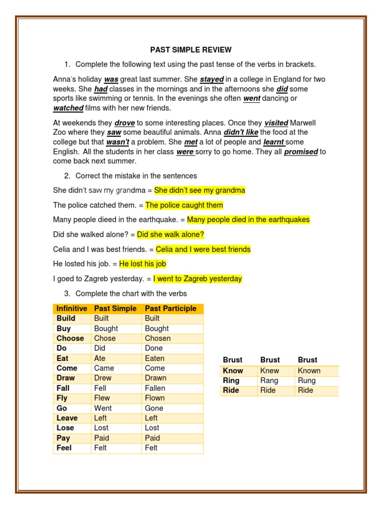 Past Simple Review | PDF | Grammar | Linguistics