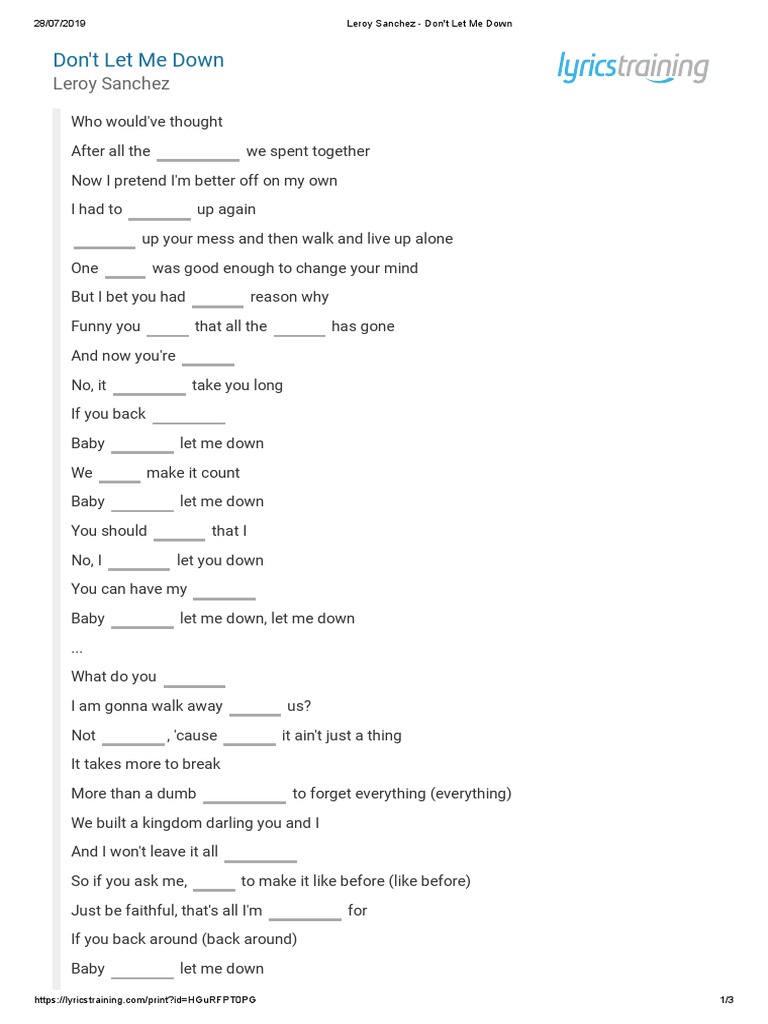 Print Lyrics Dont Let Me Down | PDF
