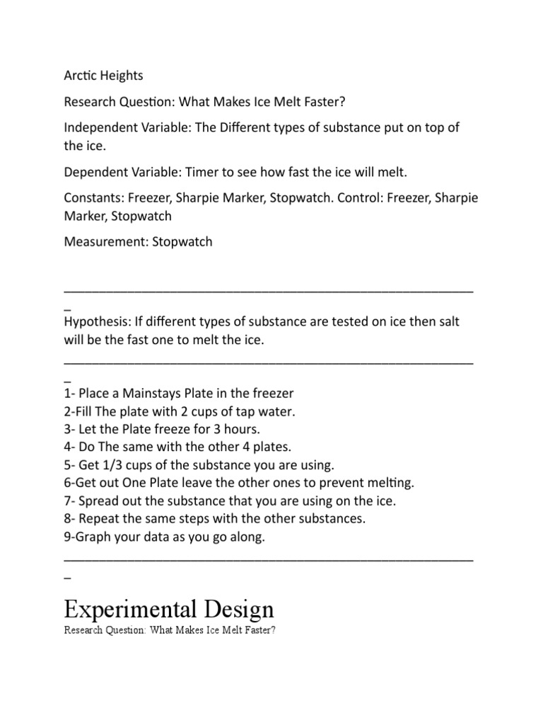 Experimental Design: Research Question: What Makes Ice Melt Faster ...