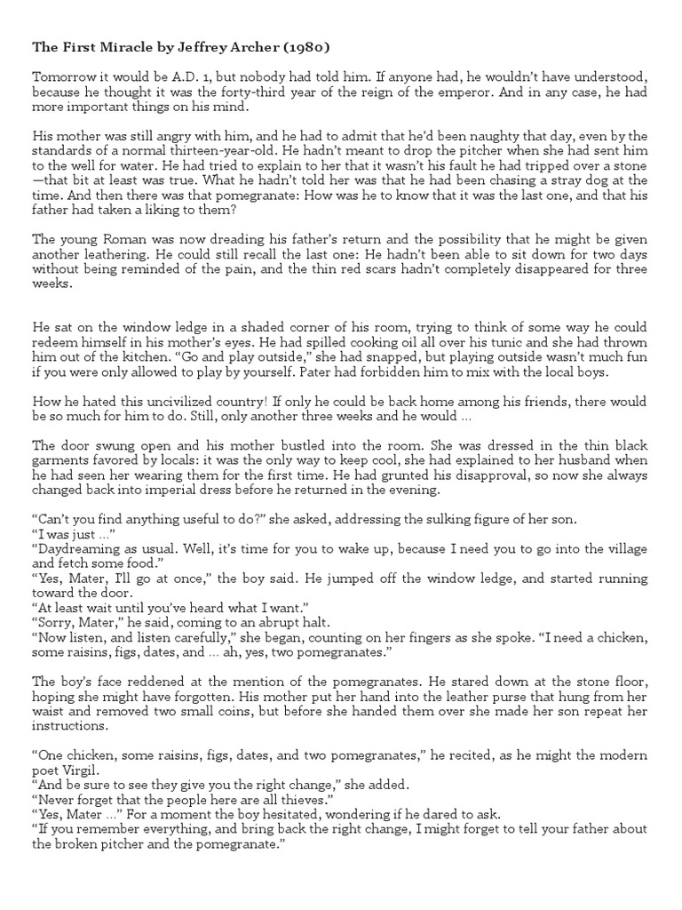 Short Story - The First Miracle by Jeffrey Archer | PDF