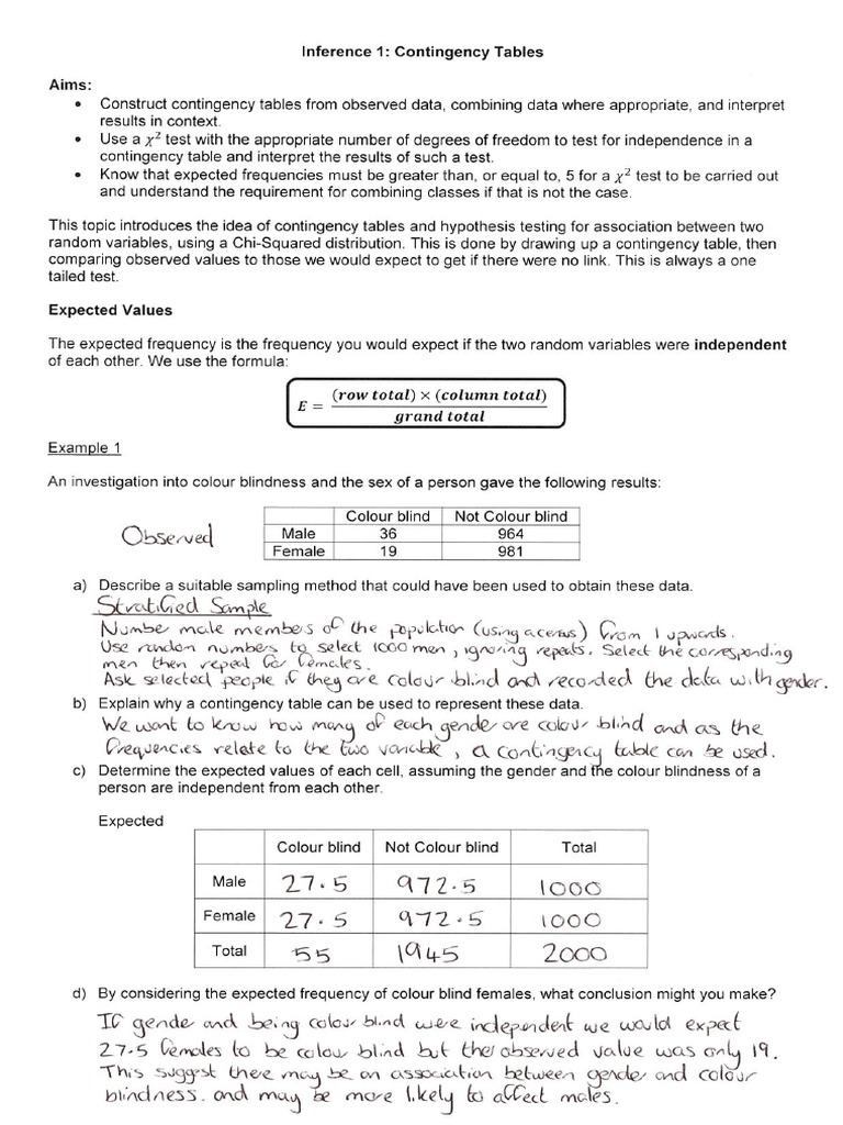 Contingency Tables HANDOUT With Answers | PDF