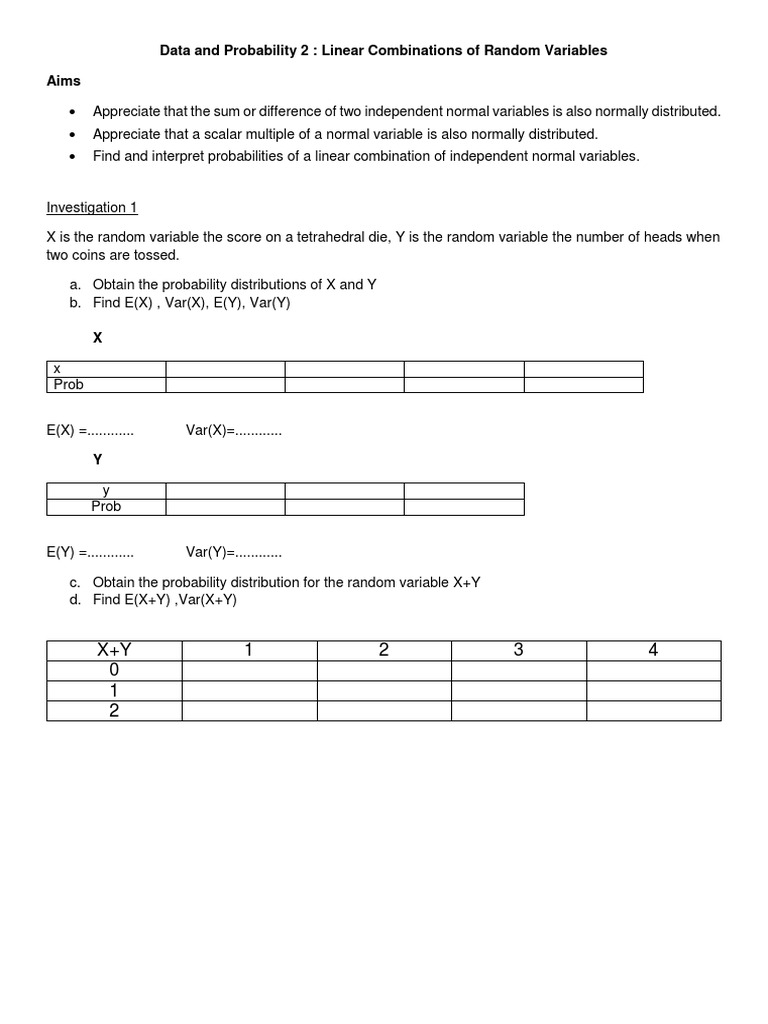SS4 Linear Combinations of Random Variables Student Notes | PDF ...