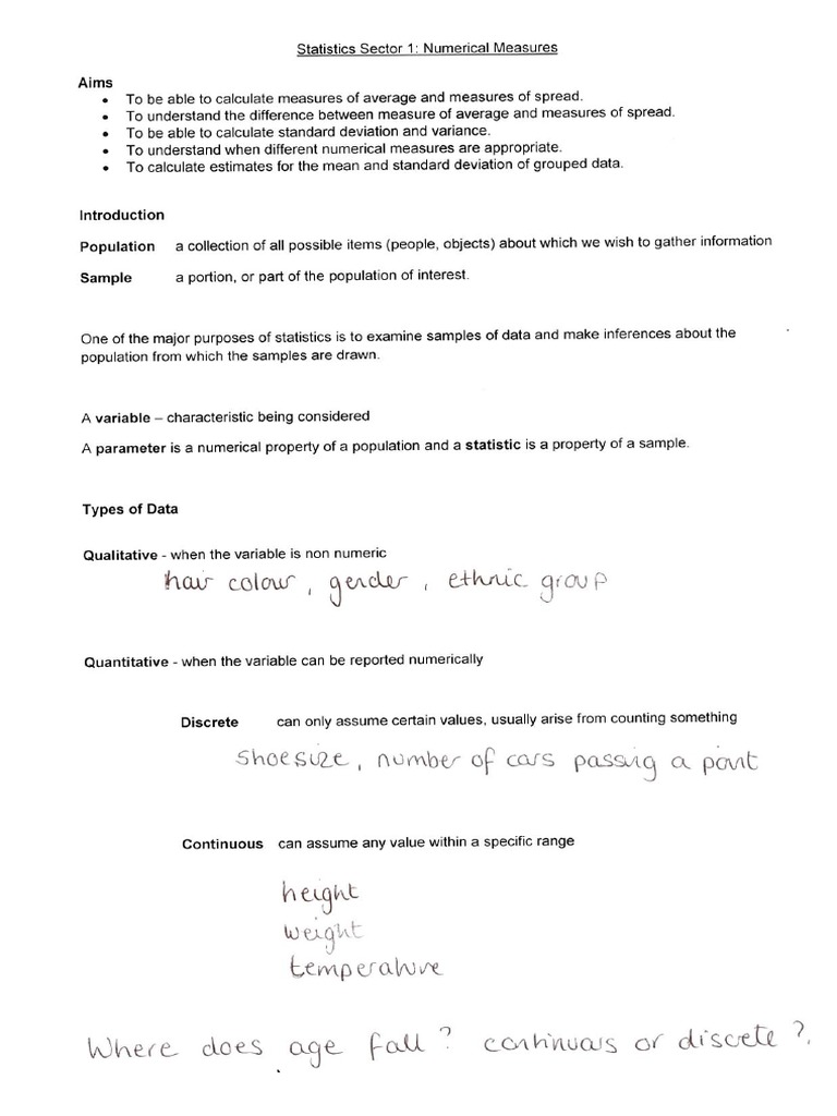 Numerical Measures HANDOUT With Answers | PDF